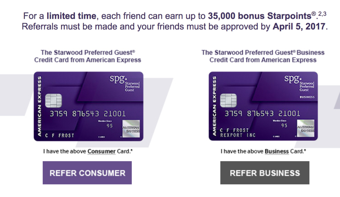 Best Offers! 35K SPG Points on the Personal and Business Cards ...